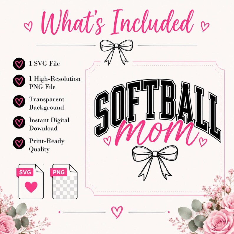 Softball Mom SVG PNG, Pink Bow Varsity Design (digital Download) - Etsy
