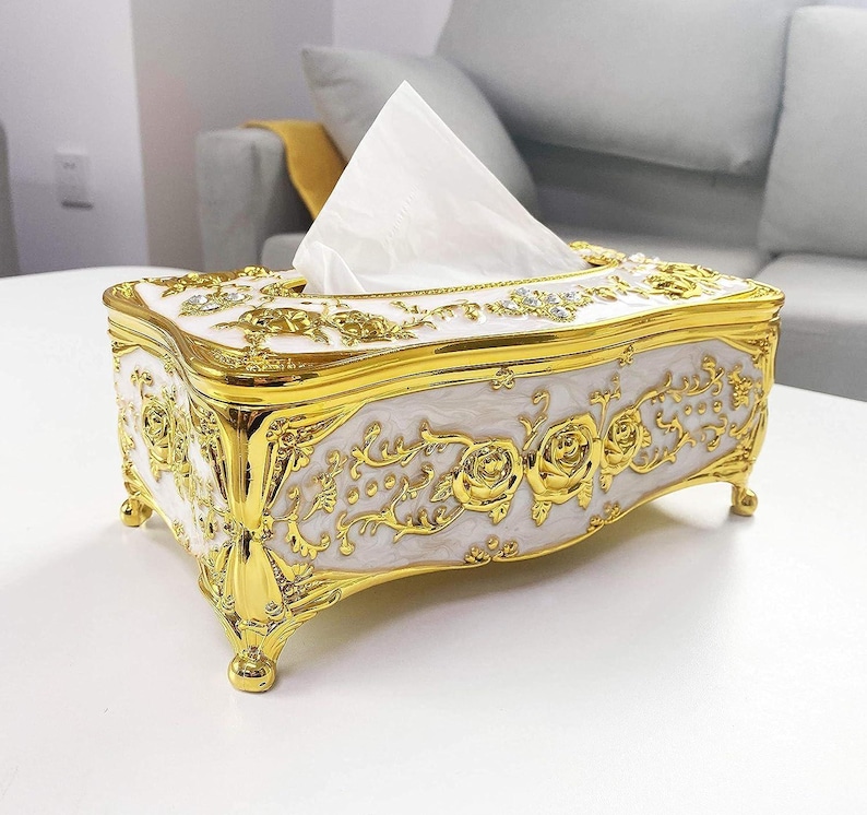 Vintage Gold Floral Tissue Box Cover: Baroque Enamel Design - Etsy