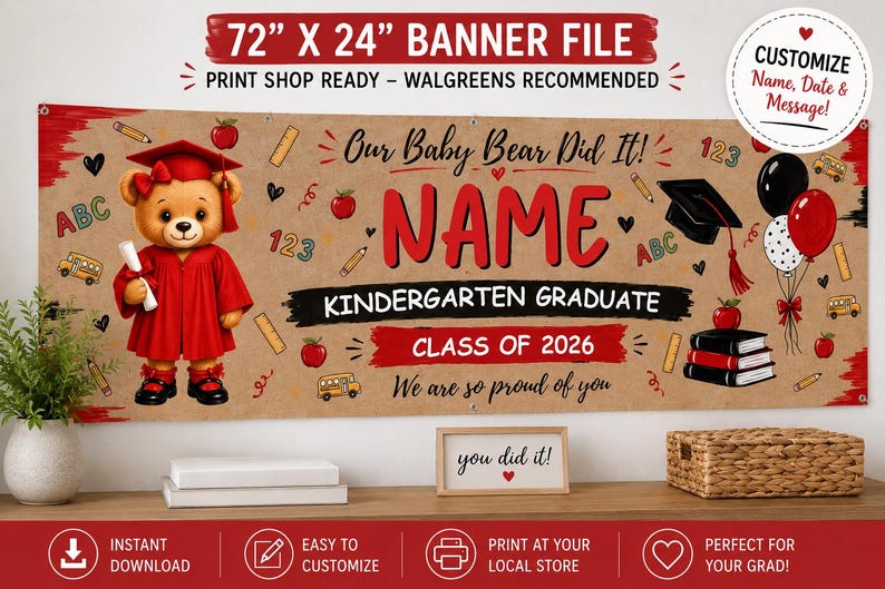 Kindergarten Graduation Banner Template Editable, 72x24 Banner Canva ...