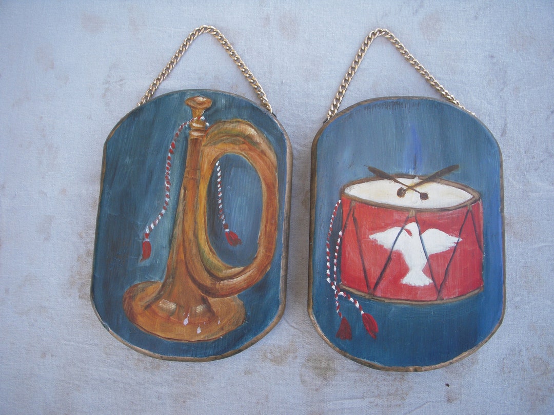 Vintage Hand Painted Wooden Plaques Trumpet/drum/holiday - Etsy