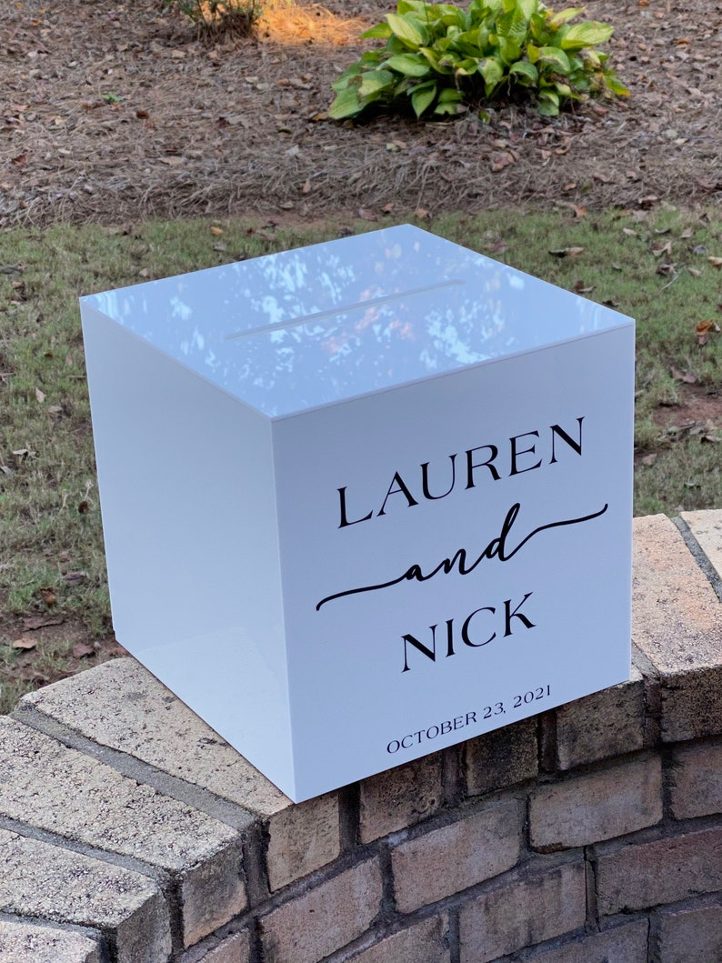 WHITE Acrylic Card Box, Wedding Card Box, Wedding, Gift Table, Locking ...