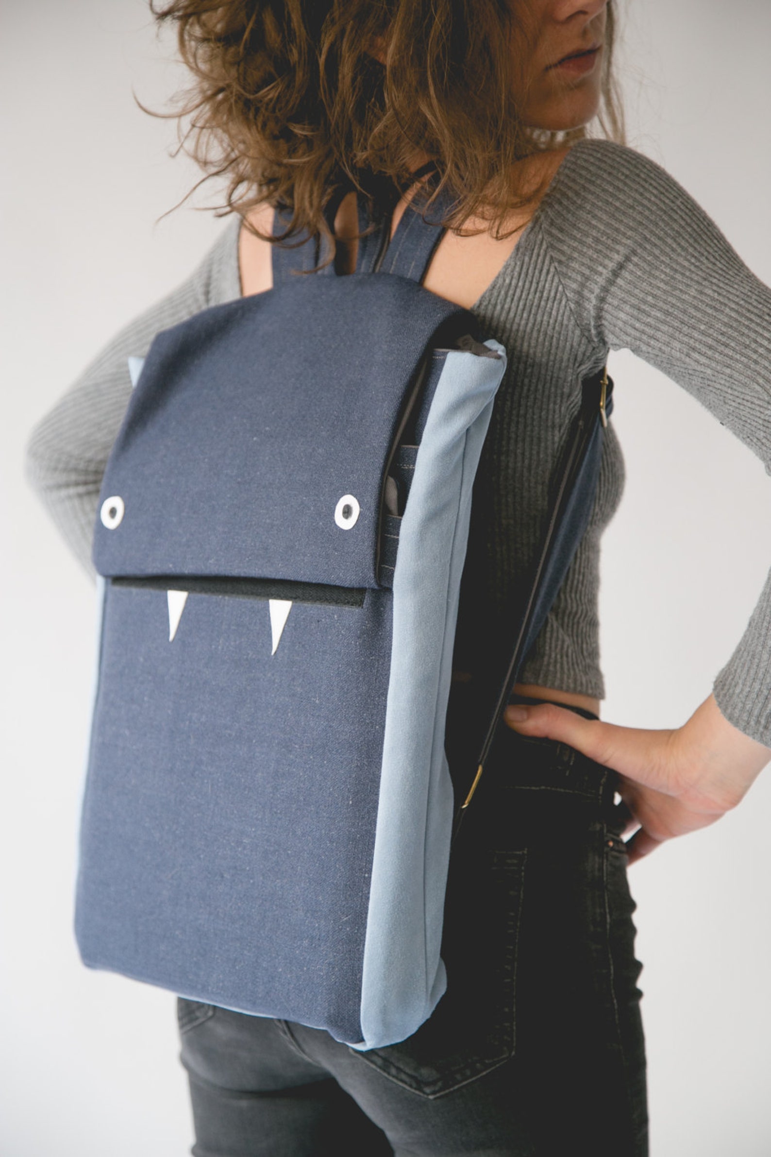 Blue Laptop Backpack, Blue Backpack, Canvas Backpack, Monster Backpack ...