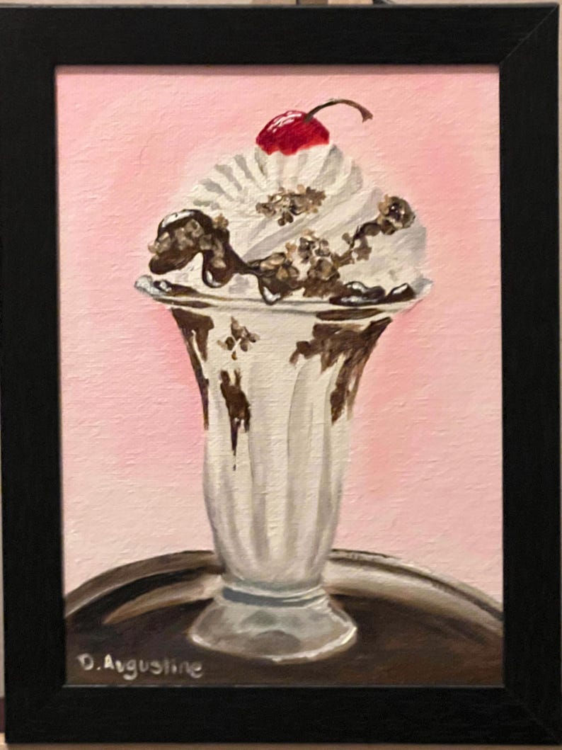 Original Sundae Oil Painting on Canvas Panel 5x7. Ice Cream Painting ...