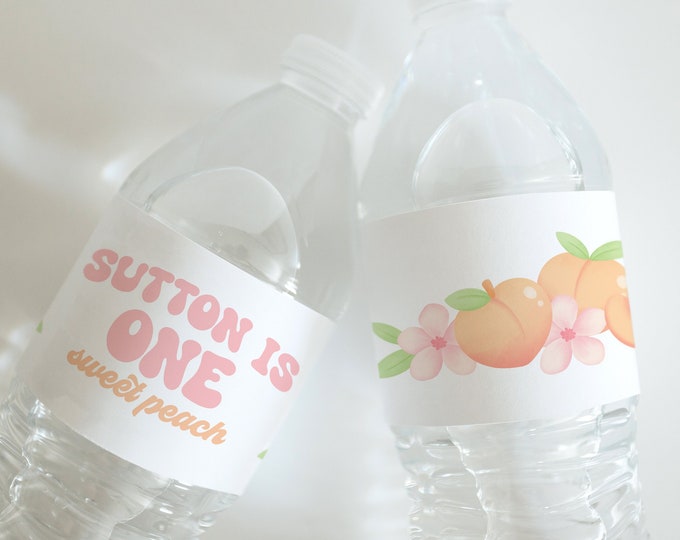 One Sweet Peach Water Bottle Labels Sweet as a Peach Birthday Party ...