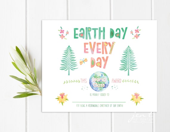 Earth Day Certificate INSTANT DOWNLOAD / Printable Earth Day Award ...