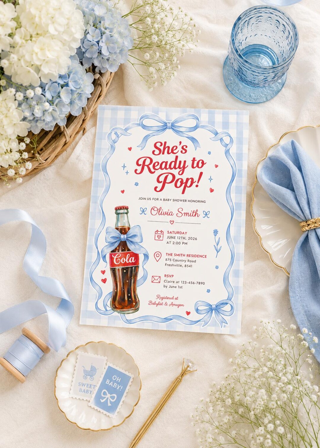 Editable She's Ready to Pop Blue Baby Shower Invitation, Digital ...