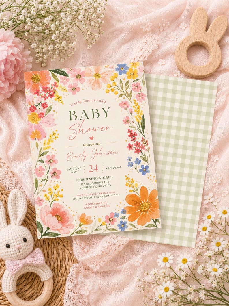 Editable Floral Baby Shower Invitation, Digital Download - Canva ...