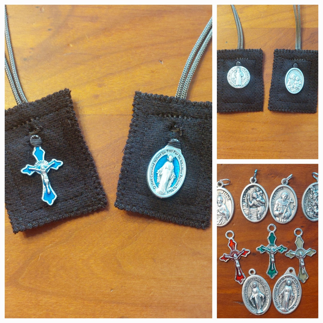 Unbreakable Brown Scapular Multiple Medals Pick Your Saint - Etsy