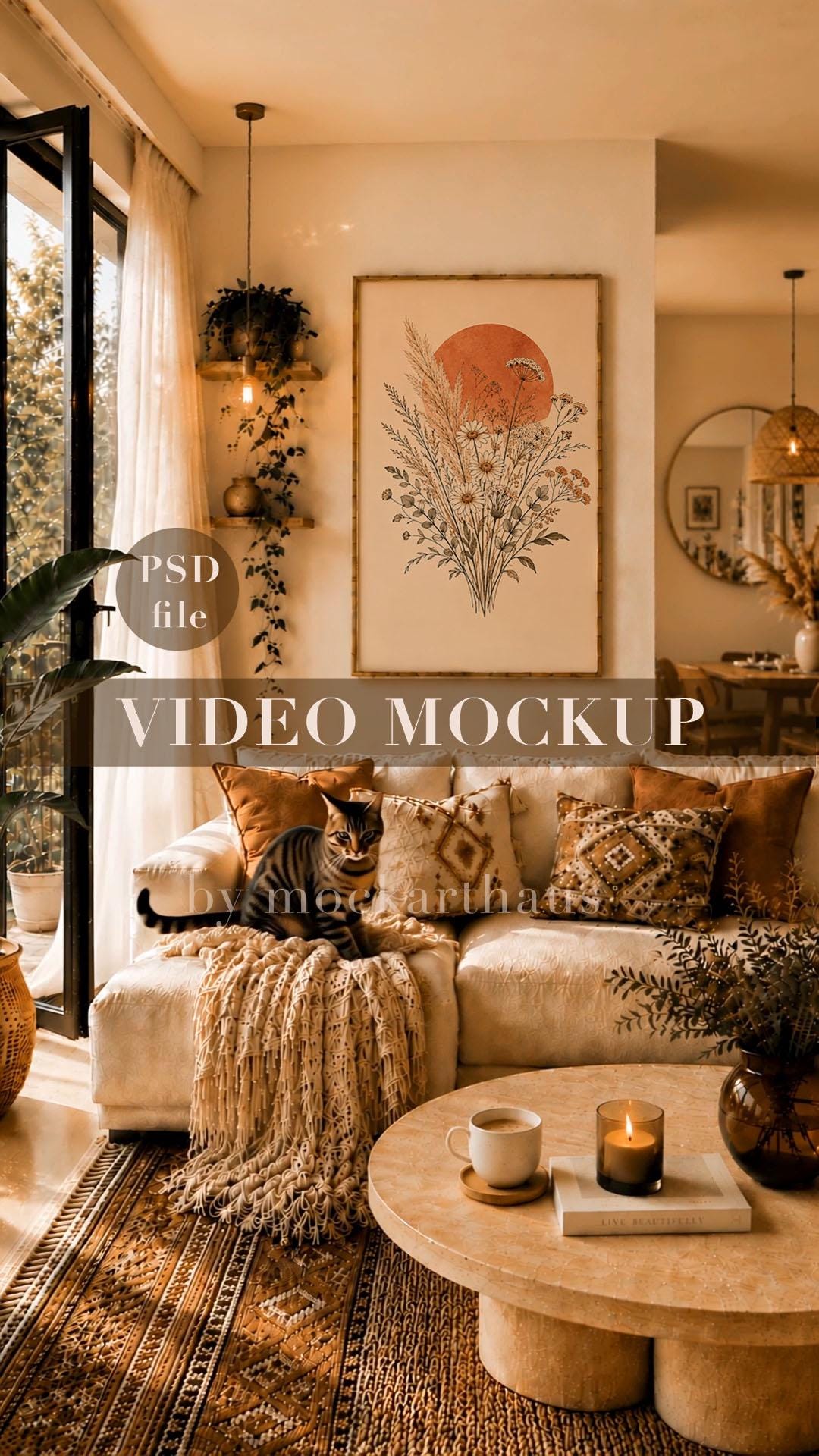 Vertical Video Frame Mockup: Animated PSD Poster, Boho Style Wall Art ...