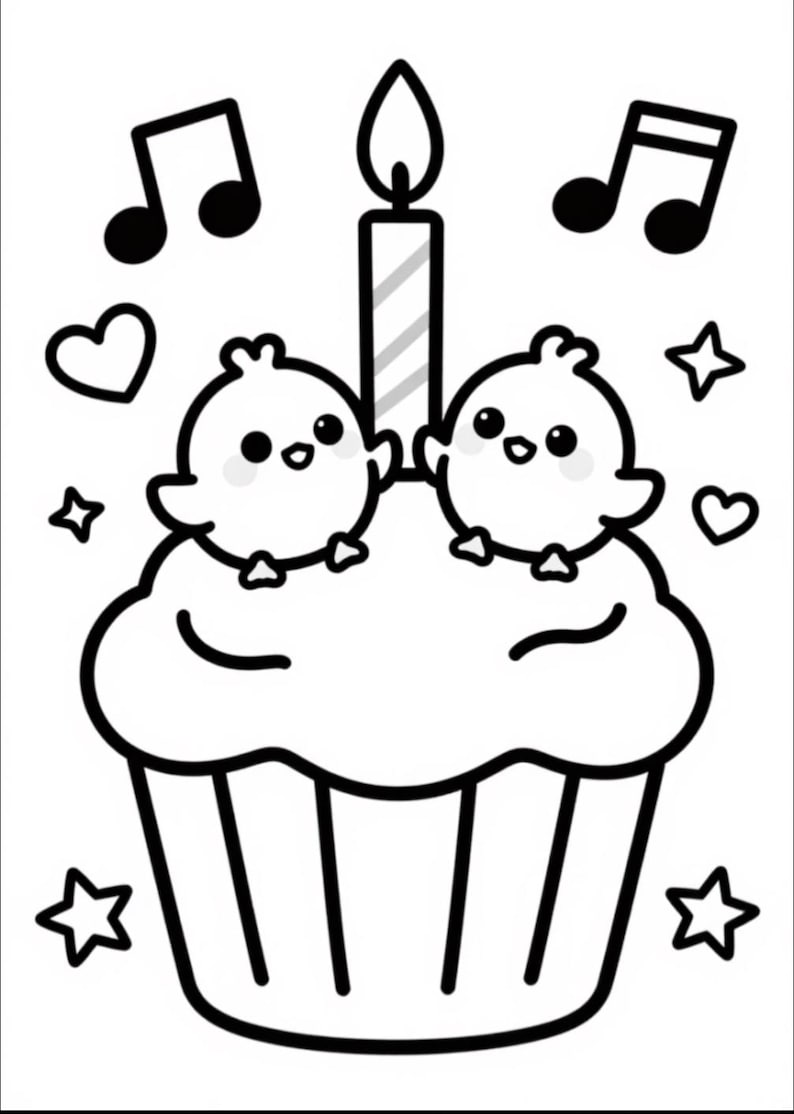 Cupcake Coloring Pages for Kids: Ladybugs, Candle (6 Pages) - Etsy