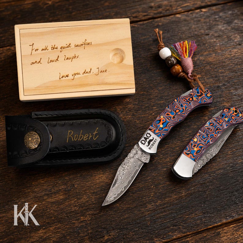 Custom Engraved Damascus Pocket Knife – Personalized Father's Day Gift ...