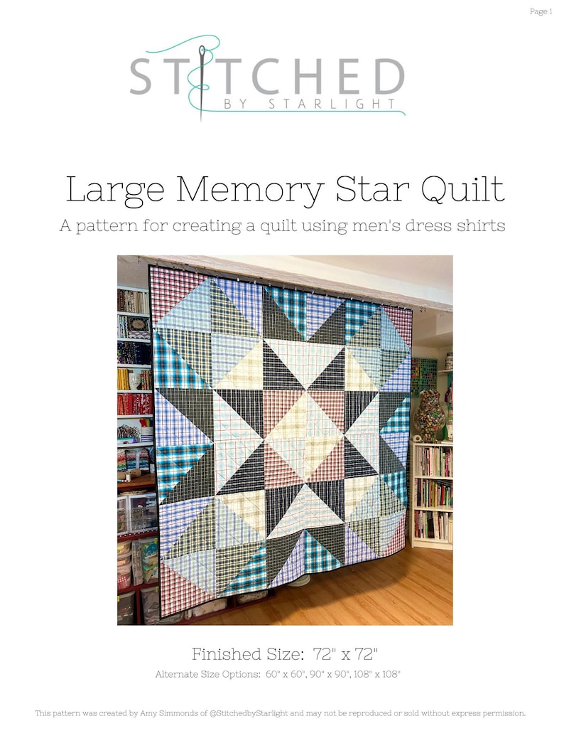 Large Memory Star Quilt Pattern - 4 Sizes - 72", 60", 90" and 108" - Etsy