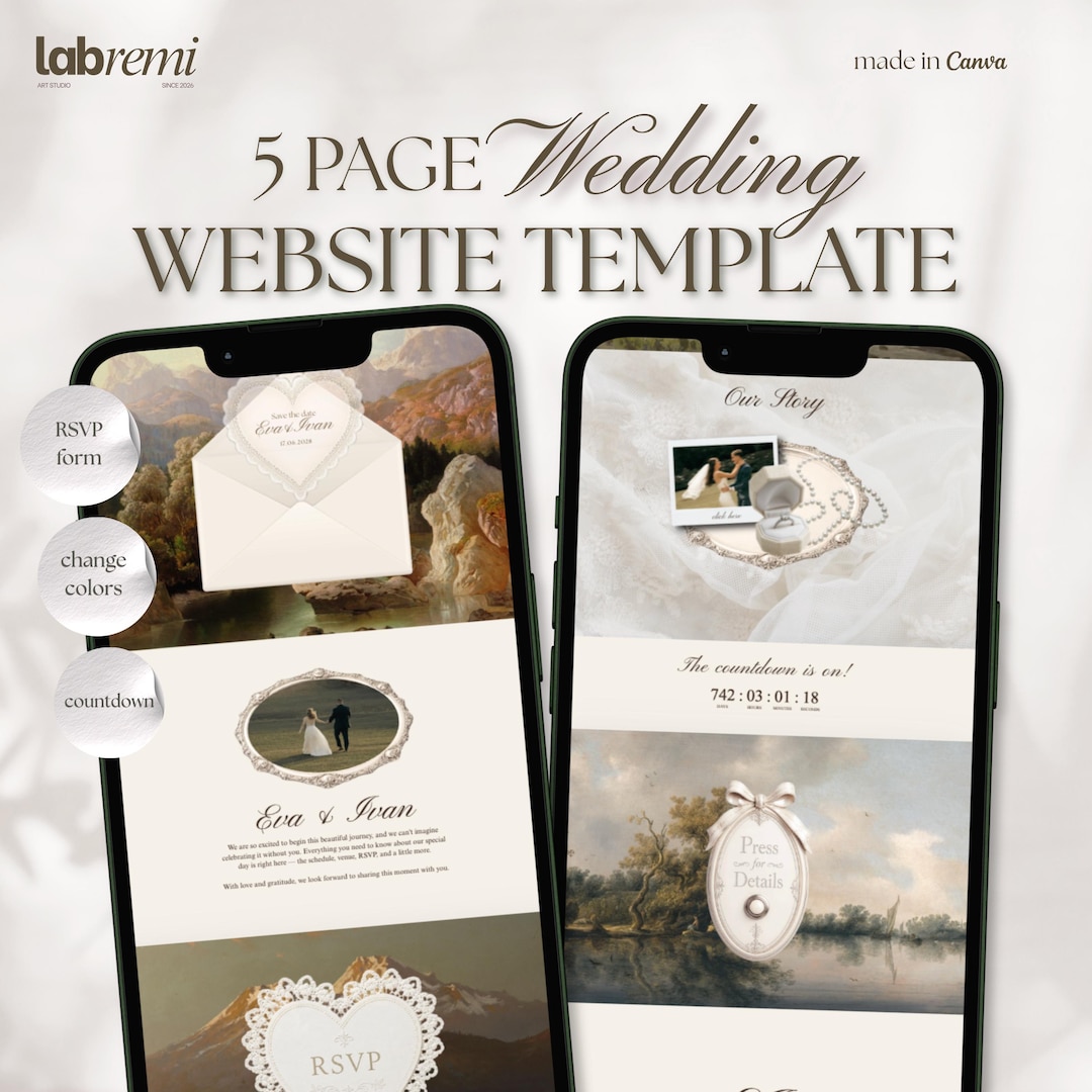 Old Money Wedding Website Template, 5 Page Elegant Canva Invite With ...