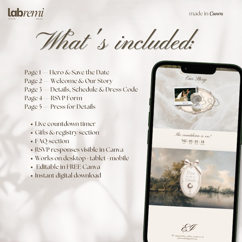 Old Money Wedding Website Template, 5 Page Elegant Canva Invite With ...