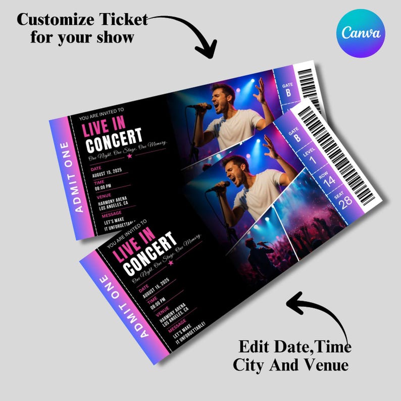 Editable Concert Ticket Canva Template, Surprise Event Pass (digital ...