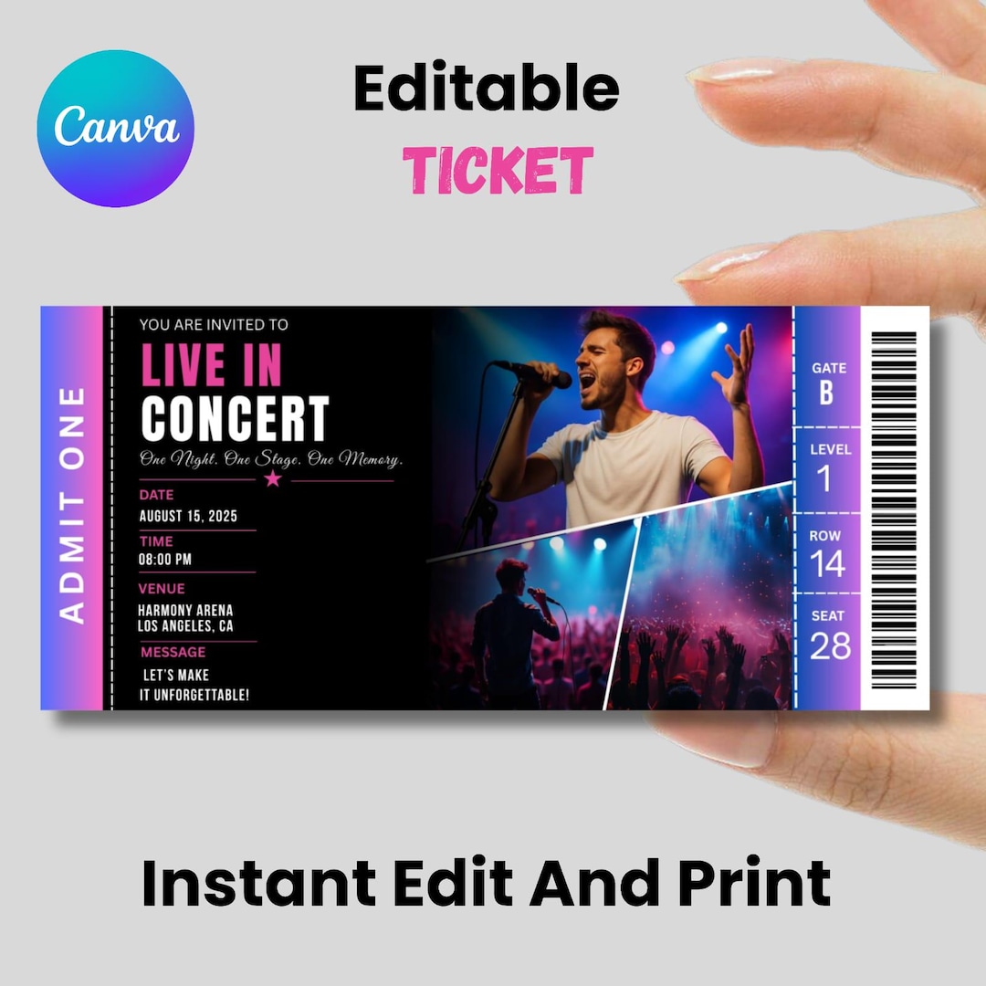 Editable Concert Ticket Canva Template, Surprise Event Pass (digital ...