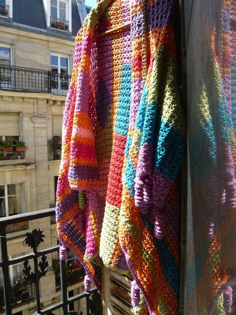 Crochet Rainbow Summer Coat Geometric Pattern Kimono Vivid - Etsy