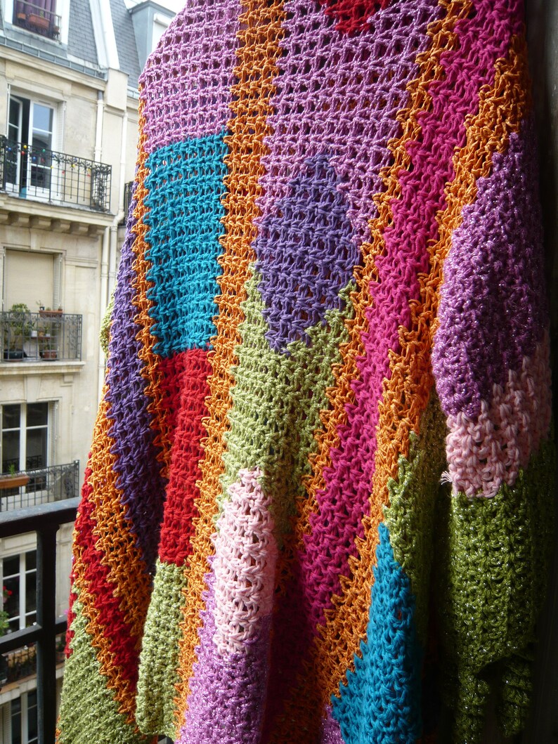 Crochet Rainbow Summer Coat Geometric Pattern Kimono Vivid - Etsy