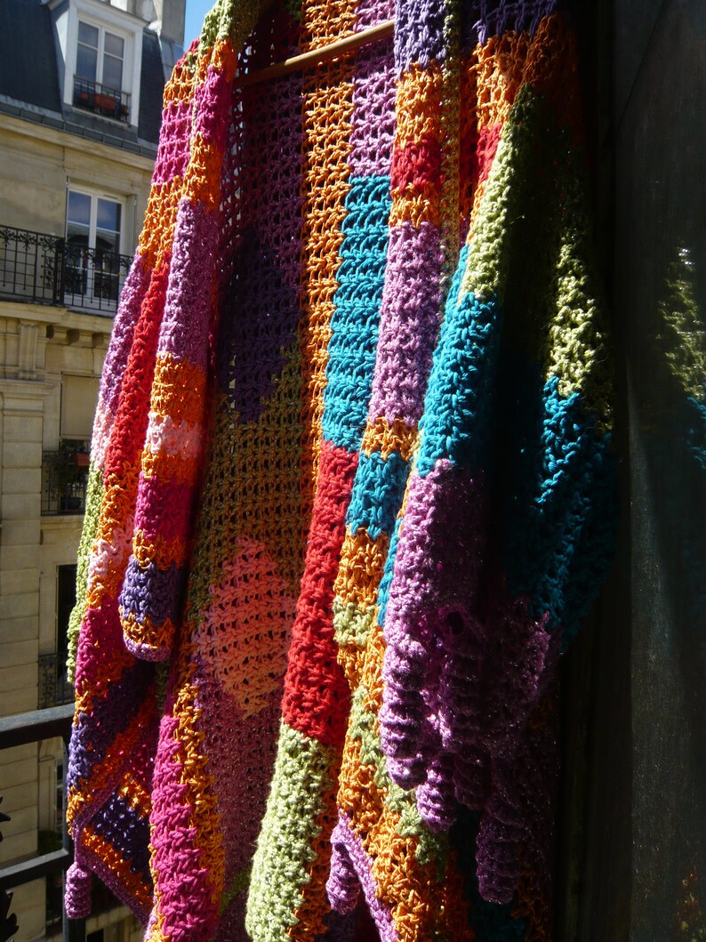 Crochet Rainbow Summer Coat Geometric Pattern Kimono Vivid - Etsy