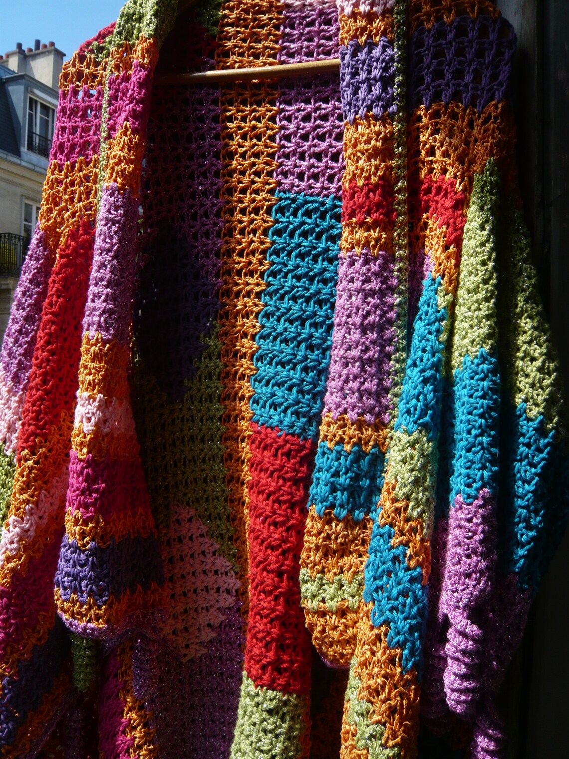 Crochet Rainbow Summer Coat Geometric Pattern Kimono Vivid - Etsy