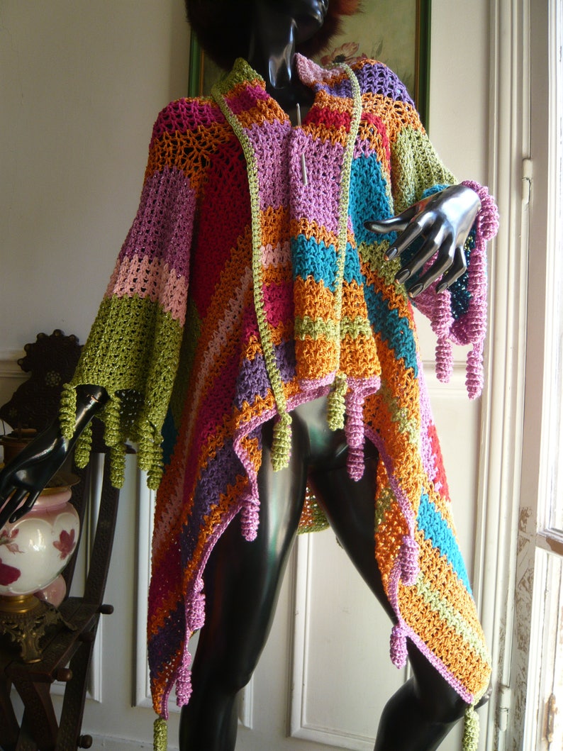 Crochet Rainbow Summer Coat Geometric Pattern Kimono Vivid - Etsy
