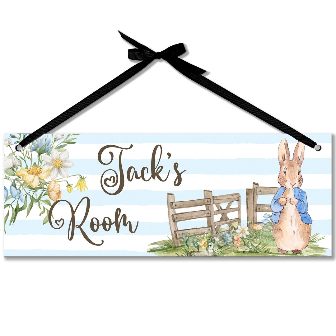 Personalized Door Sign for Baby, Peter Rabbit Sign, Flopsy Wood Nursery ...