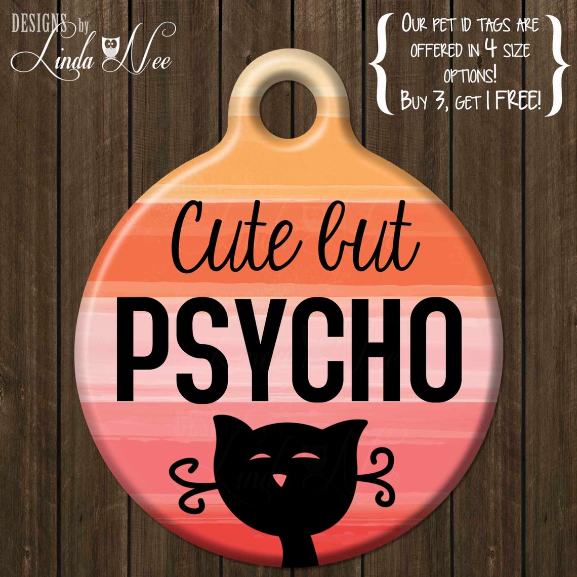 Funny Personalized Cat ID Tag Cute by Psycho Funny Cat ID - Etsy