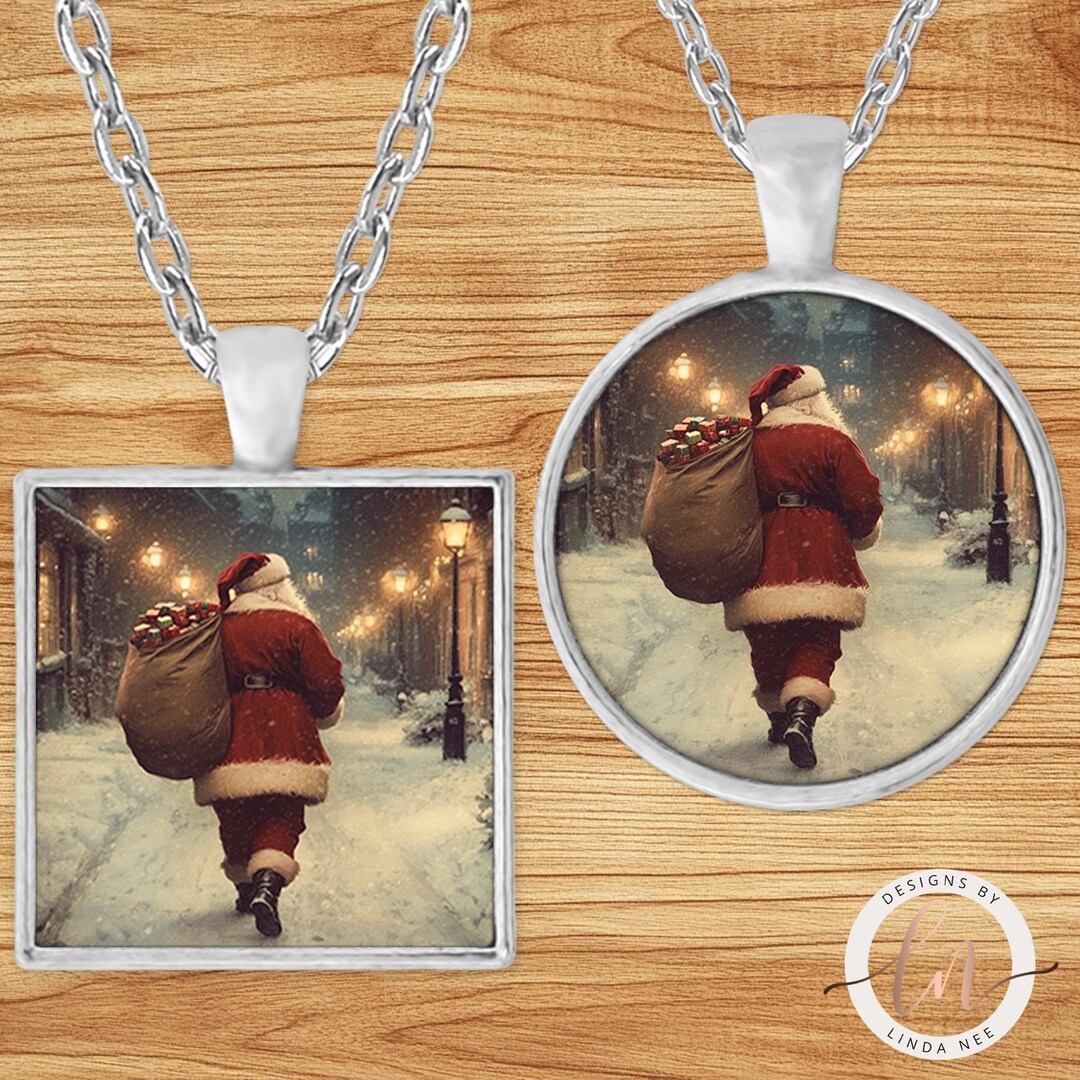 Christmas Jewelry, Santa Pendant, Santa Claus Necklace, Vintage Winter ...