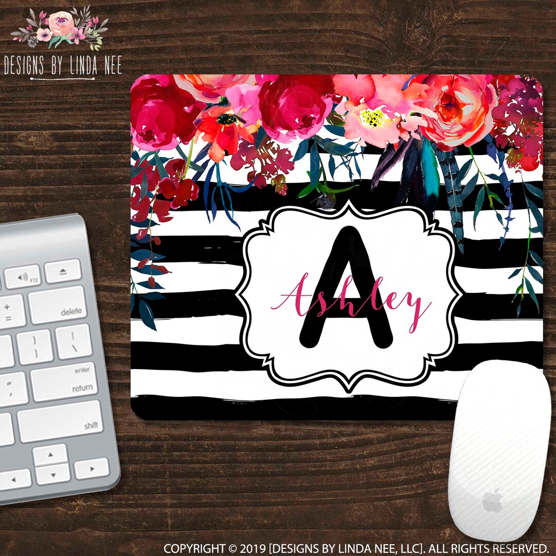 Monogrammed Mouse Pad Personalized Mousepad Floral Mousepad Custom ...