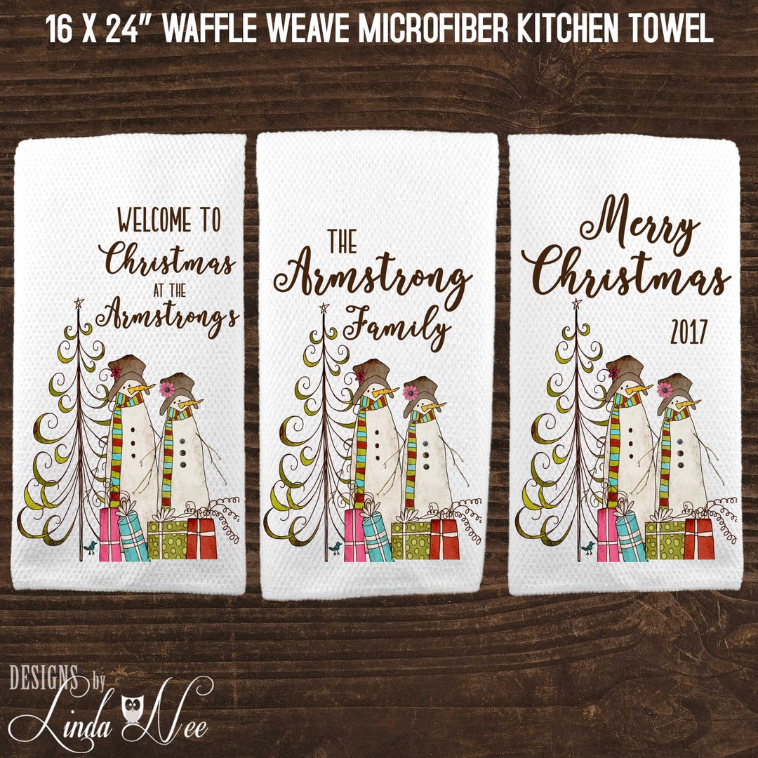 Personalized Kitchen Towels, Snowman Towels, Christmas Kitchen Towel ...