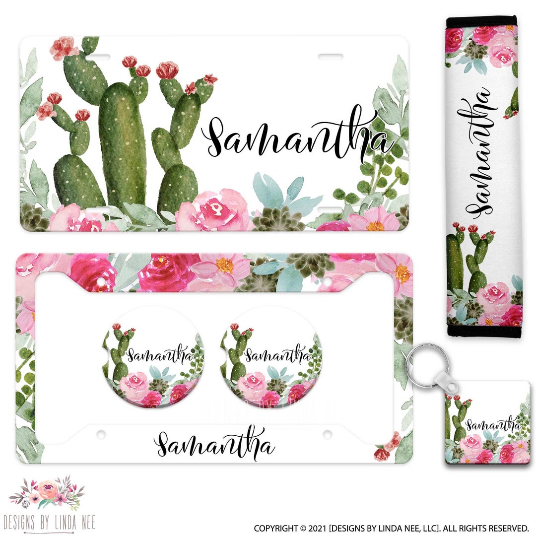 Cactus License Plate Personalized Plate and Frame Floral License Plate ...