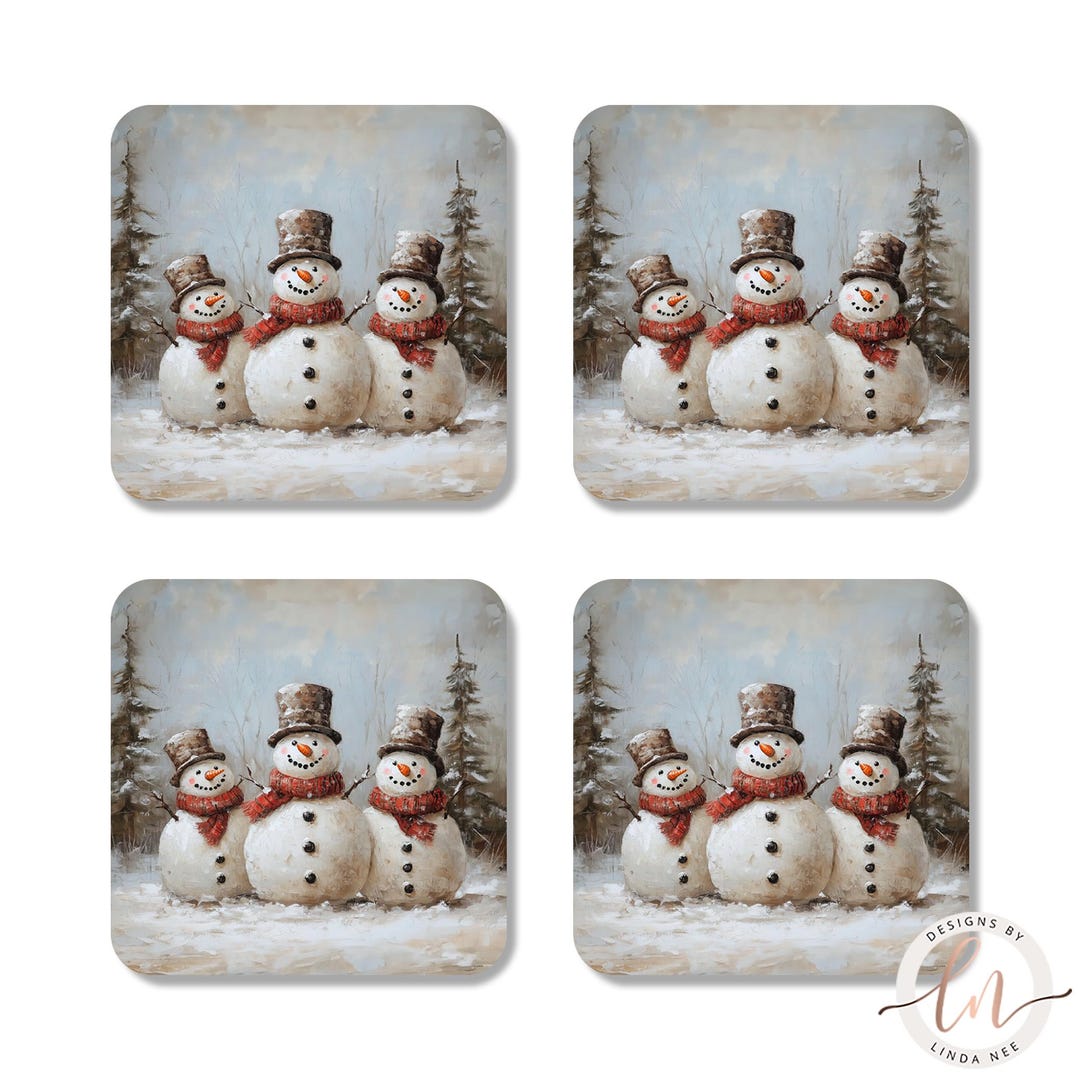 Snowman Coasters Set of 4, Snowman Painting, Christmas Gifts, Vintage ...