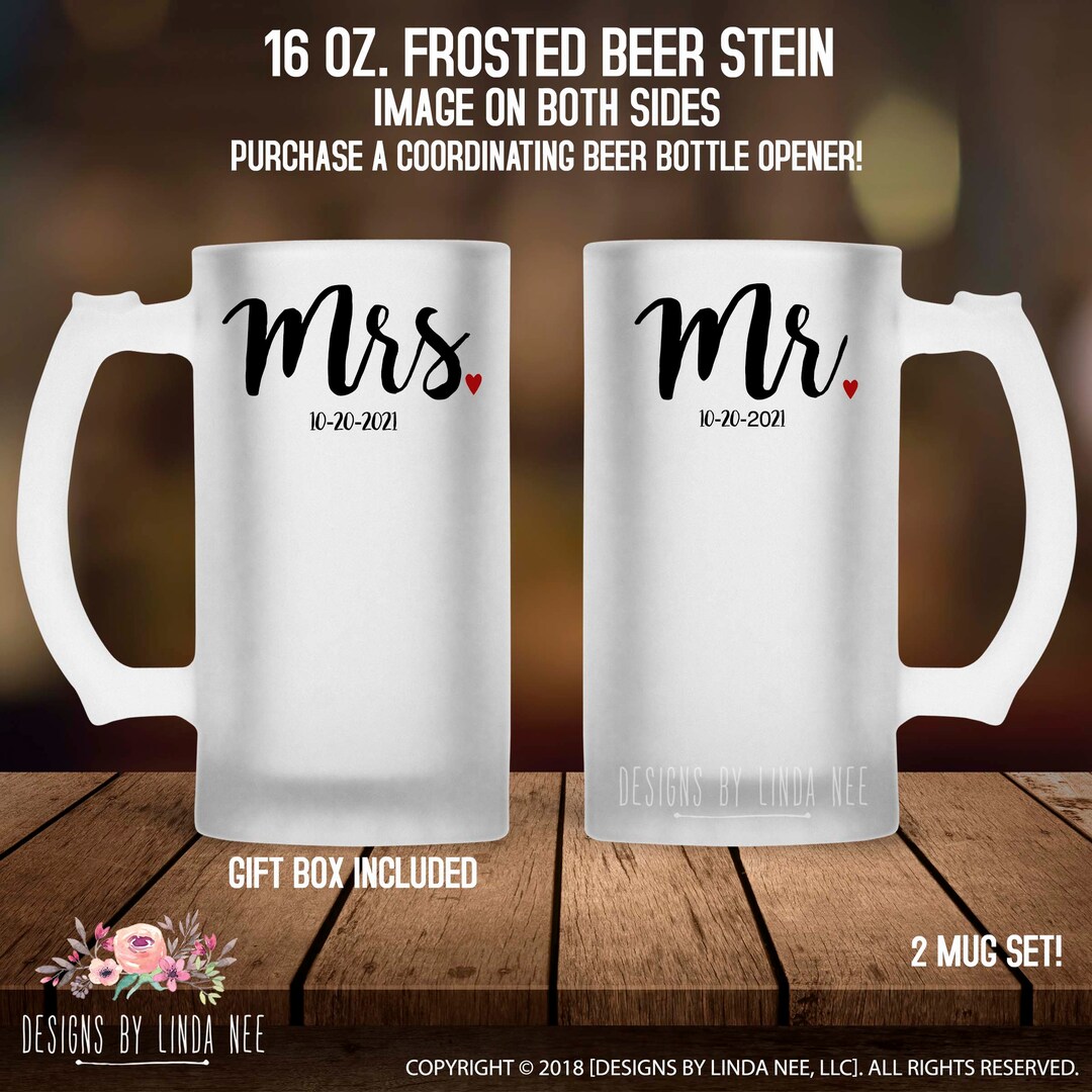 Custom Mr or Mrs Beer Mugs, Personalized Bride or Groom Gifts, Mr or ...