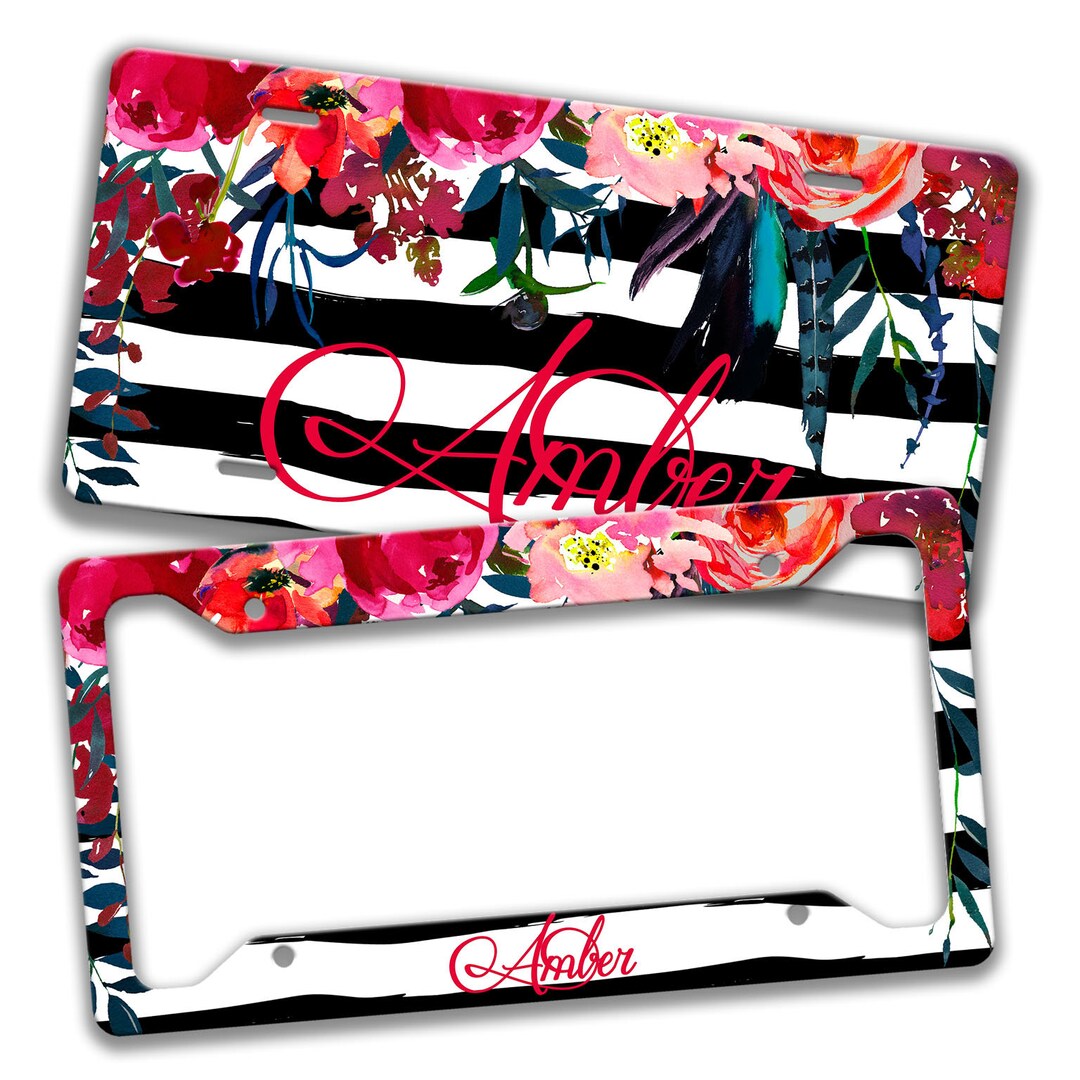 Monogrammed License Plate Personalized Plate and Frame Floral License ...