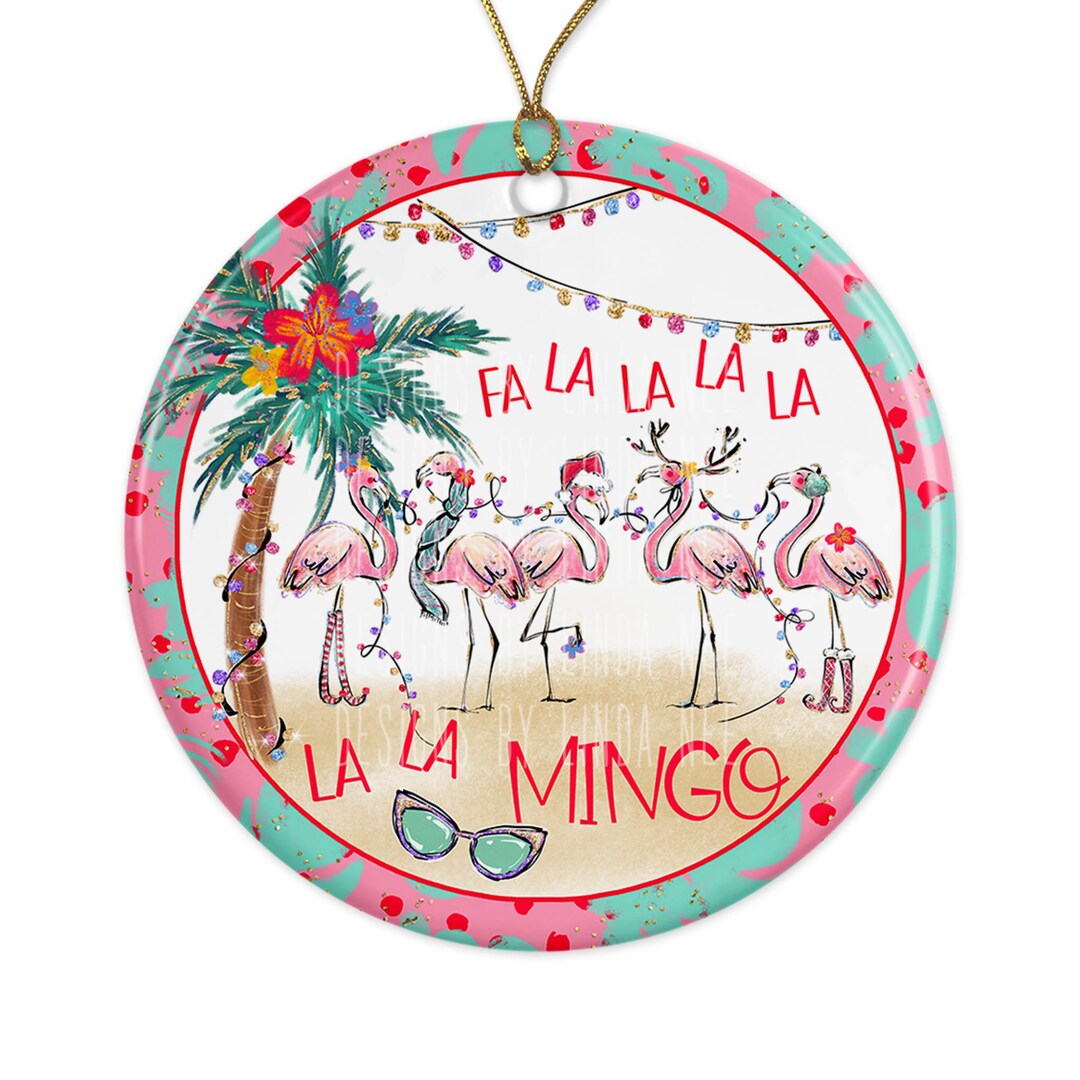 Flamingo Ornament, Fa La La MINGO Tropical Christmas Ornament, Round ...