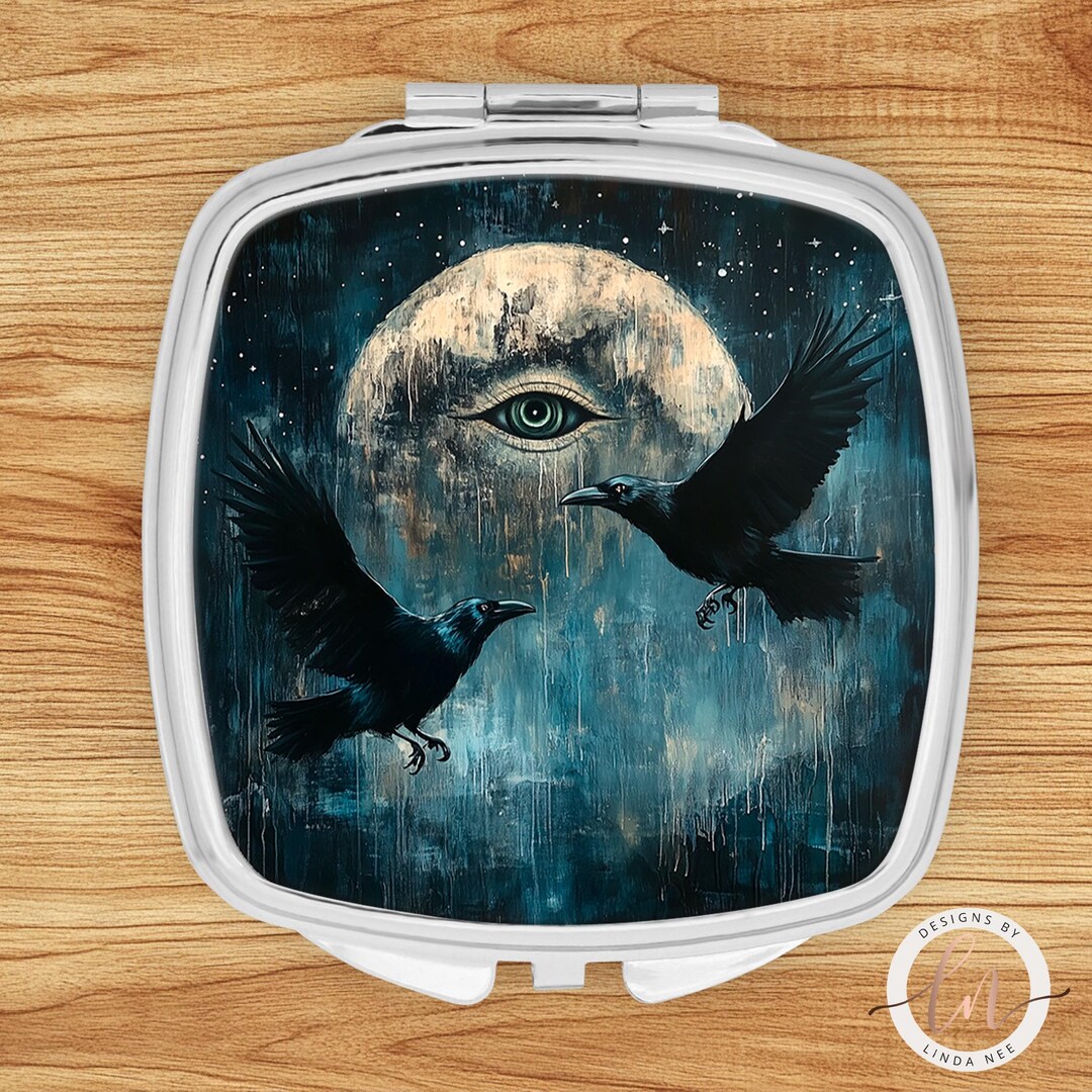Celestial Compact Mirror, All Seeing Eye and Raven Gothic Fantasy Art ...