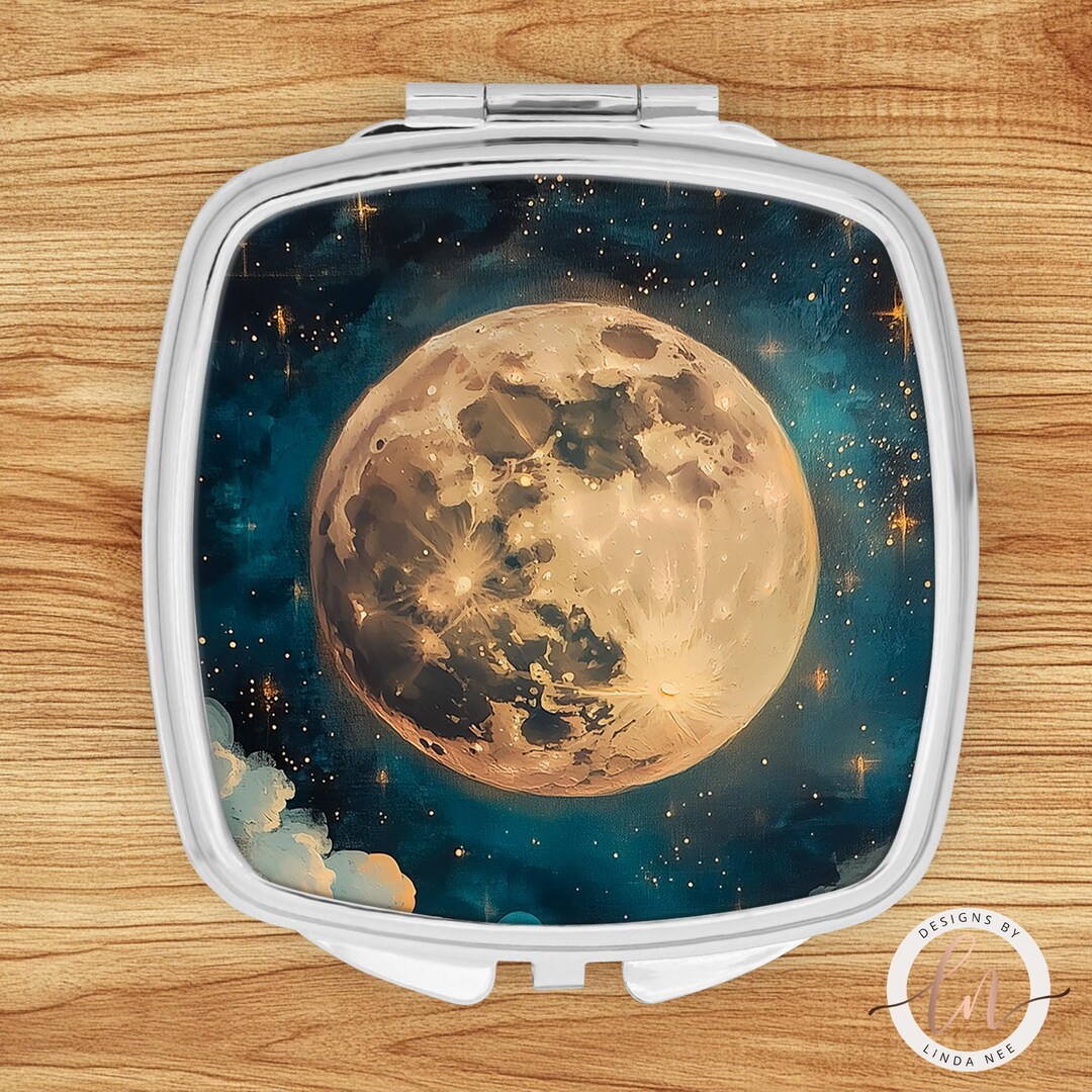 Mystical Full Moon & Stars Compact Mirror, Unique Gift, Celestial ...