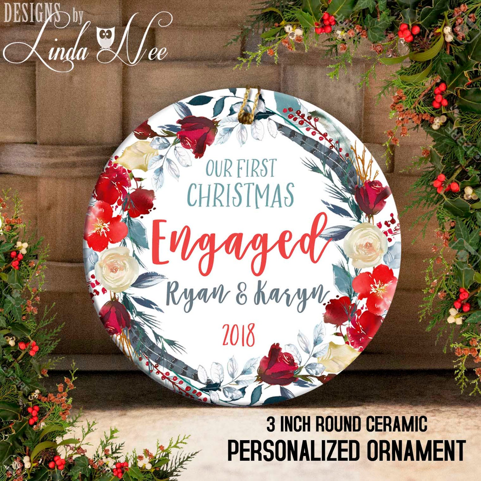 Our First Christmas Engaged Ornament, Engagement Ornament, Mr and Mrs ...