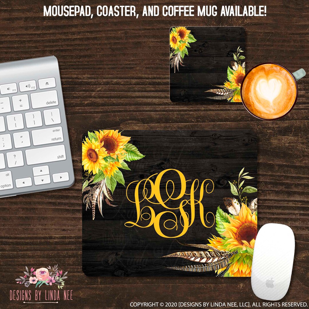 Sunflower Mousepad Monogram Mouse Pad Custom Mousepad Office Decor ...