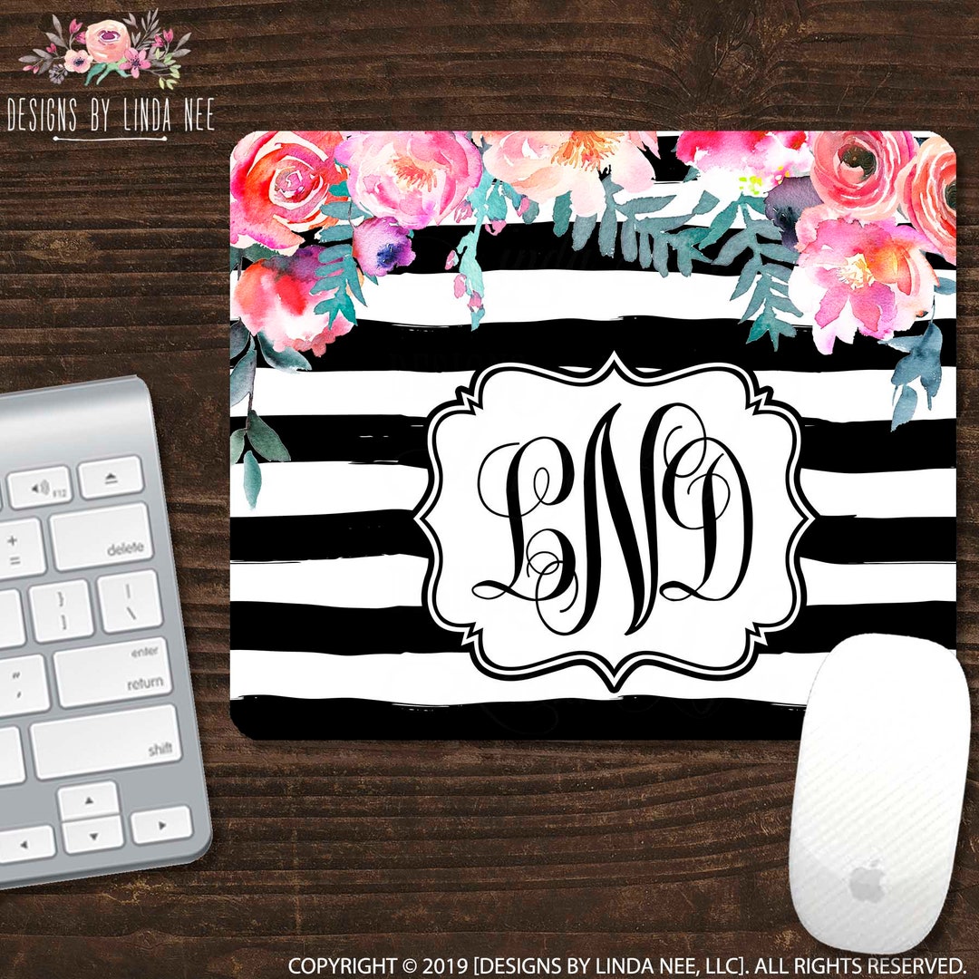 Monogrammed Mouse Pad Personalized Mousepad Floral Mousepad Custom ...