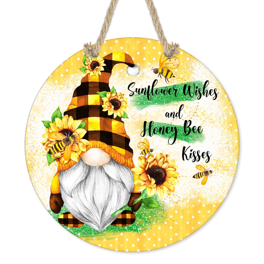 Sunflower Wishes Honey Bee Kisses, Gnome Decor, Sunflower Gnome Ceramic ...
