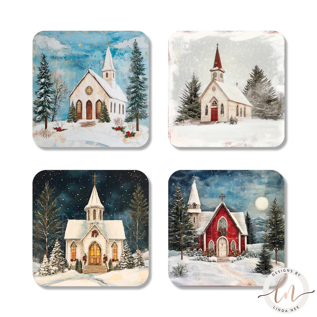 Christmas Coasters Set of 4, Winter Church Art, Christian Christmas ...