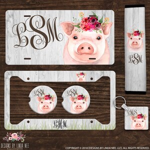 Monogrammed Car Coaster Pig Car Accessories Personalized Sandstone Car ...