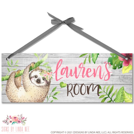 Personalized DOOR SIGN for Girls Bedroom Sloth Name Plaque | Etsy