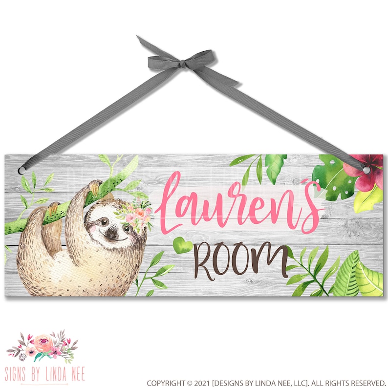 Personalized DOOR SIGN for Girls Bedroom Sloth Name Plaque | Etsy