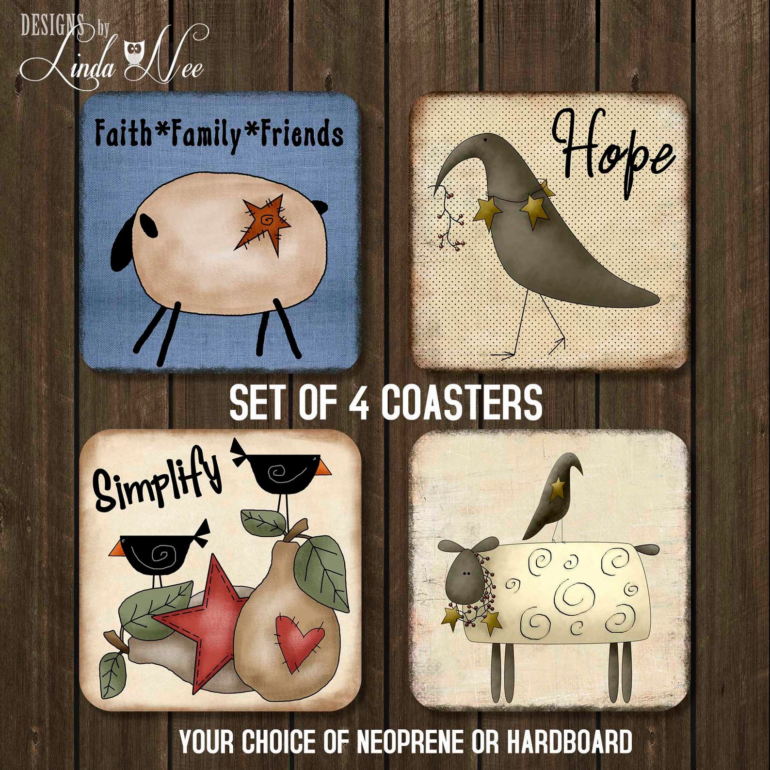 Primitive Blessings Country Decor Coasters Americana Decor - Etsy