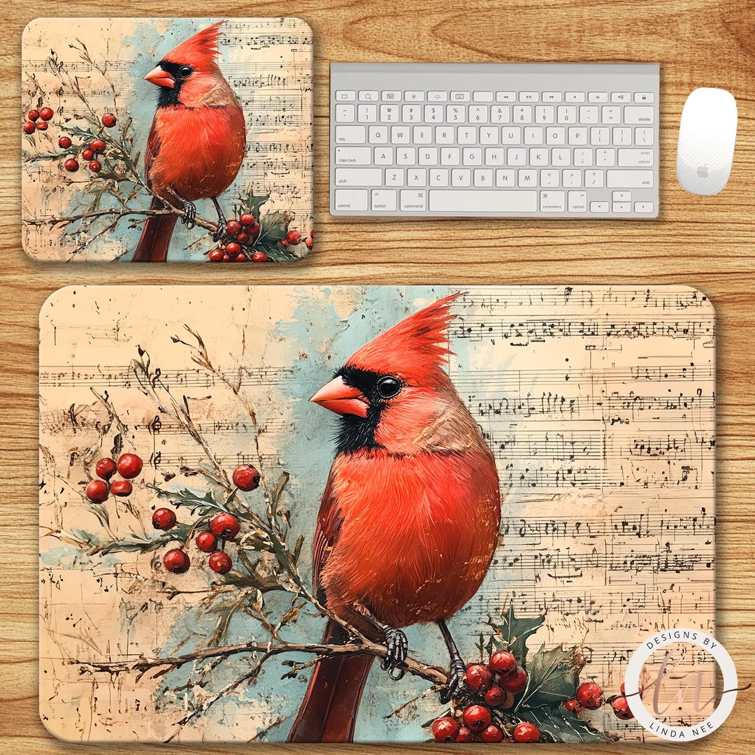 Red Cardinal Vintage Sheet Music Mousepad, Church Christmas Decor ...