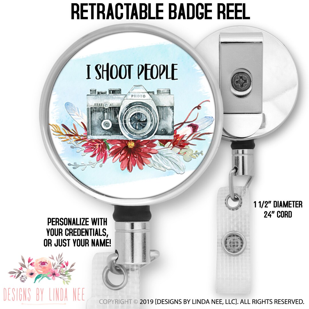 Photography Badge ID Retractable Floral Badge Reel Camera Badge Reel ...