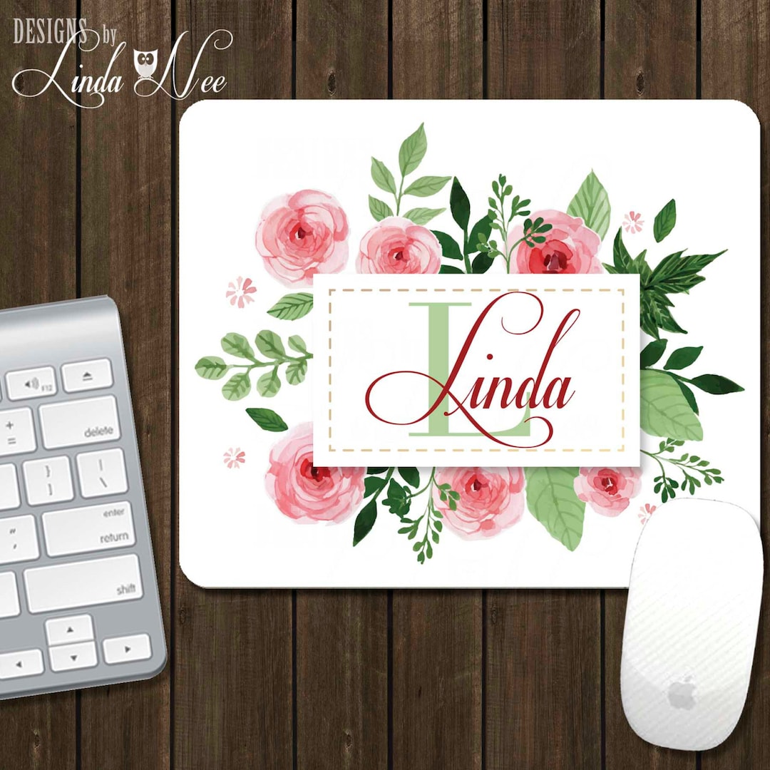 Monogrammed Mouse Pad, Personalized Mousepad, Floral Mouse Pad, Floral ...