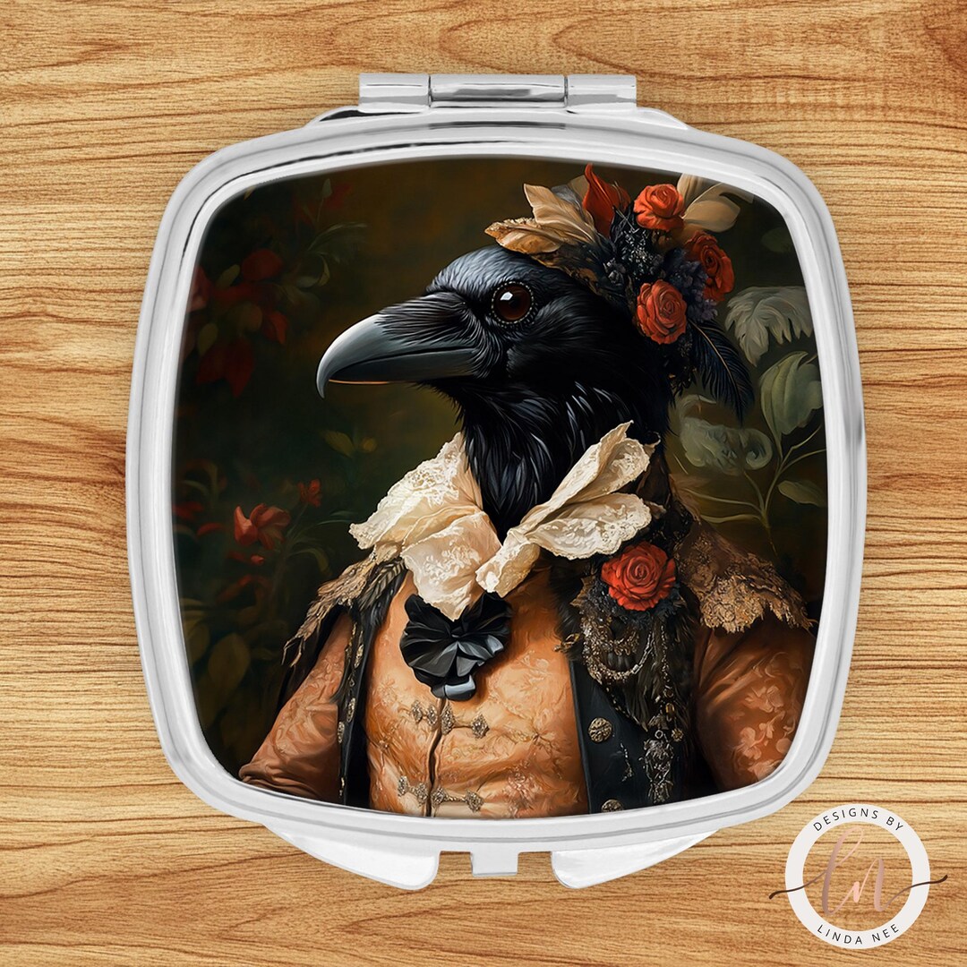Raven Compact Mirror, Female Gamer Art Hand Mirror, Purse Mirror ...